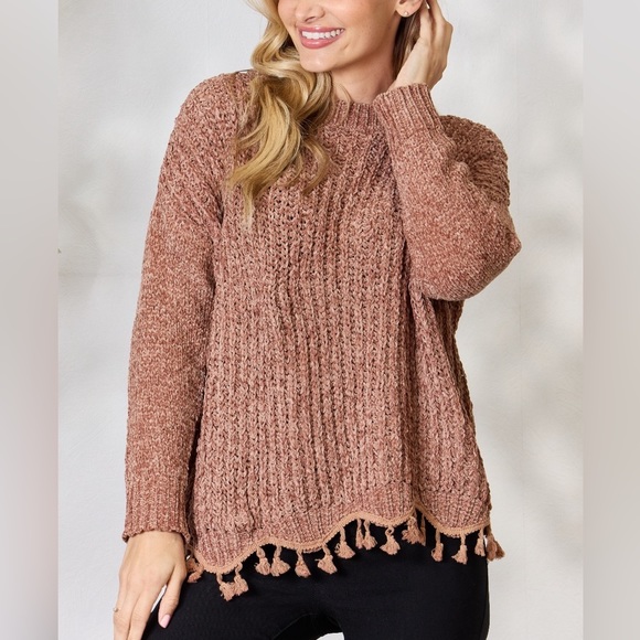 BiBi | Sweaters | New Bibi Mocha Brown Chunky Knit Tassel Trim Long ...